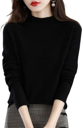 Generic Pull en cachemire pour femme, manches longues, col rond, léger et doux, pull chaud pour femme, Noir, XL