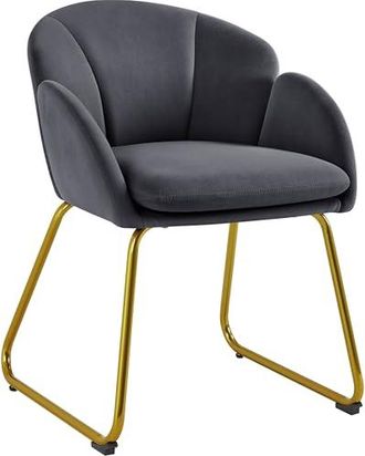 Yaheetech Esszimmerstuhl modern, K&uuml;chenstuhl in Blumenform, Sessel Polsterstuhl mit Metallbeinen Gold, f&uuml;r Wohnzimmer/Esszimmer Dunkelgrau