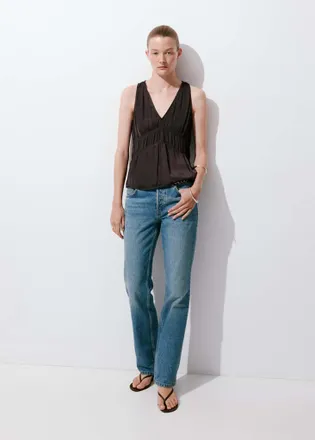 Mango Top col V fronc&eacute; marron - Femme - S - MANGO