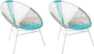 Beliani Set 2 Chaises Fauteuils Spaghetti en Rotin Bleu Blanc et Acier Design Tendance pour Chambre Salon Terrasse ou Jardin Moderne et Industriel Beliani