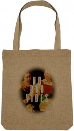 Fabulous Sac Shopping Tote Bag Aspect Lin - No Bad Vibes Collage Vintage Illustration Art Meme Humour Parodie - Sac de Courses Toile Epaisse 360g Beige Naturel