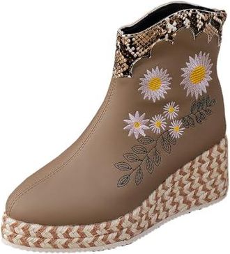 Generic Bottes tendance &agrave; talon &eacute;pais pour femme - Respirantes - T&ecirc;te ronde - Talon &eacute;pais - 2,5 cm, kaki, 38.5 EU