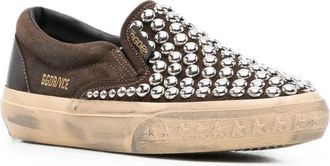 Golden Goose Studded Leather Flat - Brown