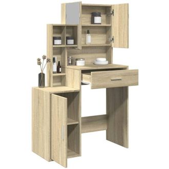 vidaXL Vidaxl - Coiffeuse avec armoire en bois ding&eacute;nierie ch&ecirc;ne sonoma 80x35x132 cm - 1 tiroir et 8 compartiments - Miroir utilitaire inclus