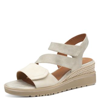 Jana Damen Sandalen mit Keilabsatz Vegan mit Klettverschluss, Mehrfarbig (Beige/Gold), 38 EU