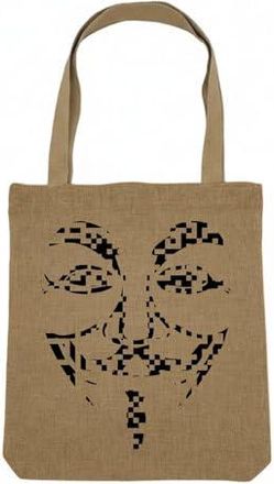 Fabulous Sac Shopping Tote Bag Aspect Lin - Visage Anonymous Noir Carr&eacute;s Pixels - Sac de Courses Toile Epaisse 360g Beige Naturel Cabas Port&eacute; Epaule Solide Imp