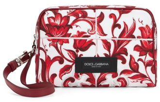Dolce & Gabbana Mens Clutch Bag Majolica Print Red Calfskin Wash
