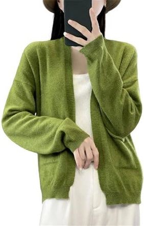 Generic Cardigan tricot&eacute; en laine fine m&eacute;lang&eacute;e &agrave; col en V sans boucle pour femme, Vert citron, XS
