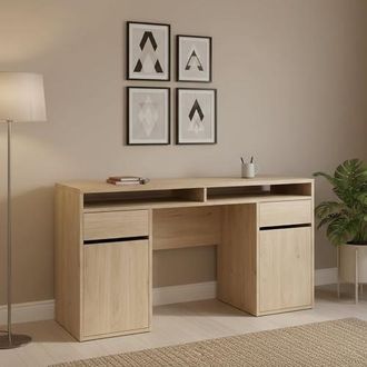 Dmora Schreibtisch Dina, Mehrzweckschreibtisch, B&uuml;rotisch f&uuml;r PC, Eckschreibtisch, 149x48 h77 cm, Eiche