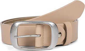 styleBREAKER ceinture en cuir véritable uni avec surface brillante et grosse boucle, longueur ajustable, unisexe 03010104, couleur:Beige, taille:105cm