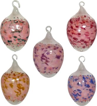 Lauschaer Glas Ostereier aus Glas mit Granulat Verschiedene Gr&ouml;&szlig;en und Sets mundgeblasen handgeformt (5, opalrosa mit 5 Farben)