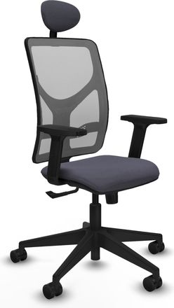 Piqueras y Crespo Schreibtischstuhl aus grauem Netzstoff, mit 2D-Armlehnen, h&ouml;henverstellbarer Lendenwirbelst&uuml;tze und festem Kopfteil, ausgestattet mit 3 Positionen und