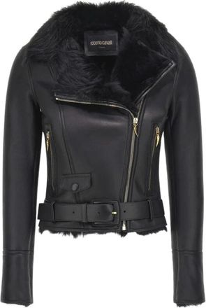 Roberto Cavalli Schwarze Shearling Bikerjacke Weiblich - - Jackets - Damen - Schwarzk - L