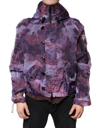 Dolce & Gabbana Purple Camouflage Hooded Men Blouson Jacket Nylon Polyester Clothing