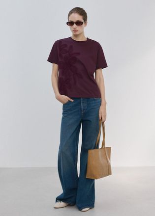 Mango T-shirt coton broderie &agrave; fleurs lie de vin - Femme - XXS - MANGO