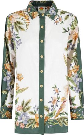 Farm Rio Farm Rio, Femme, Blouses et Chemises, Multicolore, Taille: 36 FR Sand Nature Collared Buttoned Shirt