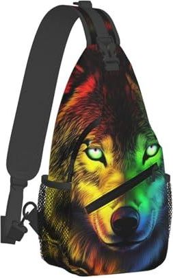 Generic L&eacute;ger Sacoche Bandouliere Loup &Eacute;claboussure de Feu Color&eacute;e Sling Sac &agrave; Bandouli&egrave;re R&eacute;glable Sac &agrave; Dos De Voyage pour Randonn&eacute;e Femme Camping