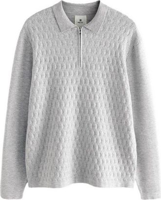 Next Langarm-Poloshirt Strukturiertes Premium Polohemd mit Viertel-RV (1-tlg)