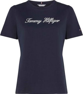 Tommy Hilfiger T-Shirt Manches Courtes Femme Script Regular Col Ras-du-Cou, Bleu (Nos Desert Sky), S