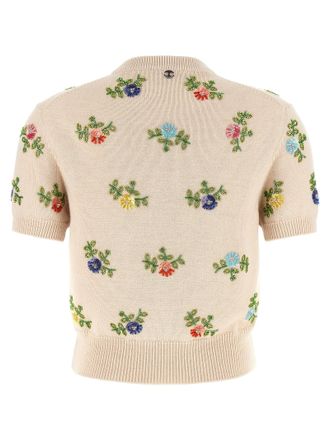 Paco Rabanne Floral Beaded & Sequined Sweater - Cream
