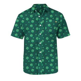 Generic Chemise hawa&iuml;enne pour homme - Tr&egrave;fle vert - Imprim&eacute; tr&egrave;fle - Manches courtes - Style d&eacute;contract&eacute; - Motif floral - Cadeau irlandais amusant, Vert ment