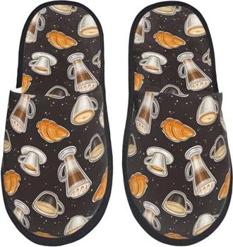 Generic Chaussons Imprimé Pain Et Café Noir Avec Semelle Caoutchouc Pantoufles Épais Slippers Pour La Maison Voyage Unisex L