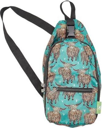 Eco Chic Sac &agrave; bandouli&egrave;re pliable l&eacute;ger Sac &agrave; dos bandouli&egrave;re r&eacute;sistant &agrave; leau (Vache des Highlands Sarcelle)