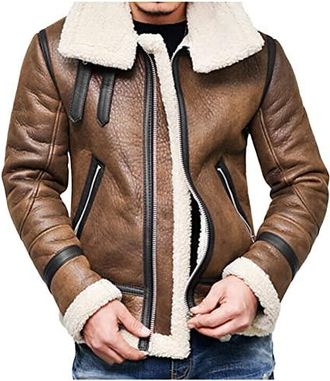 Generic Manteau chaud pour homme avec doublure &agrave; fermeture &eacute;clair et col montant - Haut en cuir pour lautomne - Manteau dhiver pour la randonn&eacute;e, marron, M