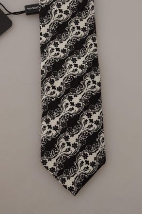 Dolce & Gabbana Mens Black White Flower Silk Print Adjustable Accessory Tie
