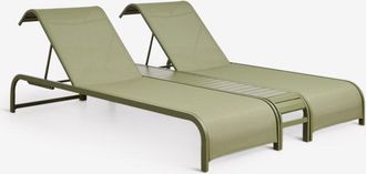 Sklum Set aus 2 verstellbaren Liegest&uuml;hlen und Beistelltisch aus Stahl Marietta Tiefes Gr&uuml;n Olive