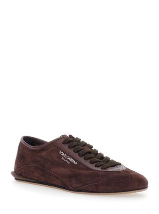 Dolce & Gabbana Mens Low-Top Sneakers Gimondi Plus Brown Suede Trainers
