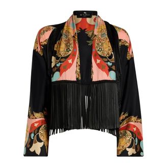 Etro Femme, Blouses et Chemises, Noir, Taille: 38 FR Veste en soie avec franges et imprim&eacute; plac&eacute;