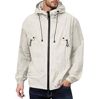 Generic V&ecirc;tements de protection solaire pour homme, sweat &agrave; capuche d&eacute;t&eacute; pour homme, chemise l&eacute;g&egrave;re &agrave; manches longues avec poches et cordon de serrage en plei