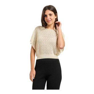 Yes-Zee YES Zee, Femme, Pulls, Beige, Taille: 40 FR T-shirt &agrave; col rond avec taille &eacute;lastique