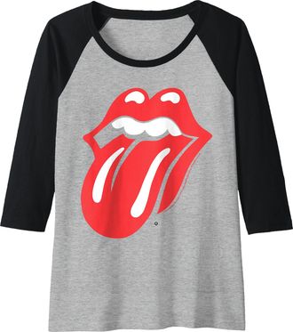 THE ROLLING STONES Offizielle Klassische Zunge Raglan Shirt - Unisex Erwachsene - Schwarz - S