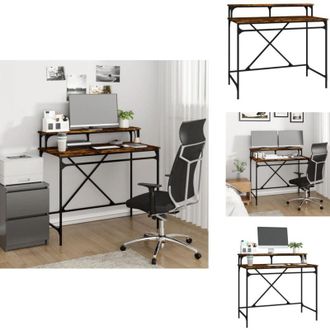 vidaXL Bureau ch&ecirc;ne fum&eacute; 100x50x90 cm bois ding&eacute;nierie et fer - Bureau Industriel - Bureau Moderne - Bureau Ch&ecirc;ne Fum&eacute; - Meuble De Bureau - Bureau