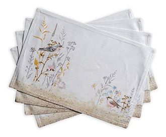Maison d'Hermine Meadow Florals Lot de 4 Sets de Table 100% Coton pour Table à Manger, Cuisine, Mariage, Usage Quotidien, dîners, Printemps/été (Beige, 33cm x 48cm)