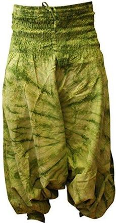 Shopoholic Fashion Pantalon color&eacute; Tie Dye Baggy Harem, V&ecirc;tements Hippies Coupe Ample Boho Brighter, Vert Mix