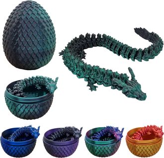 Generic 3D gedrucktes Drachenei mit Feuerdrache I Herstellung Deutschland I voll beweglicher Drache mit flexiblen Gelenken I ideal als Dekoration (schwarz/grü