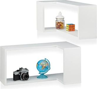 Relaxdays Eck Wandregal, 2er Set, Freischwebend, Dekorativ, Zum Aufhängen, Kinderzimmer, Modernes Design, MDF, Weiß
