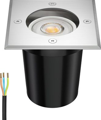 LEDs Com Boden-Einbauleuchte RELI für außen, IP67, edelstahl, 11 x 11cm, inkl. 7,6W LED Lampe 1103lm, 33°, warmweiß