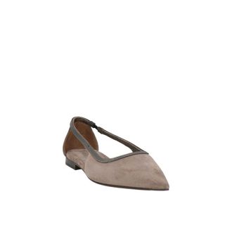 Brunello Cucinelli Womens Gray Leather Ballet Flats