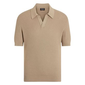 Ermenegildo Zegna Homme, Pulls, Beige, Taille: L Beige Polo T-shirt Ribbed Hem
