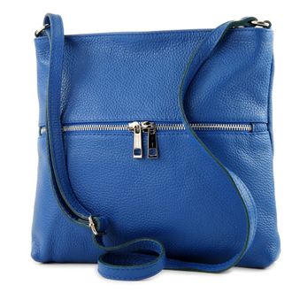 modamoda.de T144 Damen Leder Umh&auml;ngetasche Schultertasche Messenger bag handmade in Italy, Farbe:Blau2021
