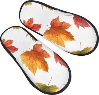 Generic Confortable Pantoufles en Feutre Citrouille orange et blanche, feuilles d&eacute;rable dautomne Chaussures Unisex Chaussons en Peluche pour Femme Homme Ext&eacute;r