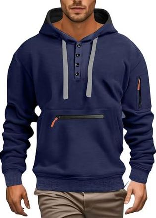 Generic Lightweigh Sweat &agrave; capuche uni pour homme 2026 Printemps Automne et Hiver Mode D&eacute;contract&eacute; Manches Longues Bouton Manches Longues Demi-Bouton Sweatshi