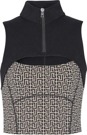 Balmain Monogramm-Jacquard-Sportoberteil - - Tops - Damen - Schwarzk - XS