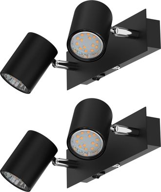 LEDs Com 2 Stück Wandspot WAIKA, zweiflammig, mit Schalter, schwarz matt, inkl. GU10 LED Lampen je 227lm warmweiß