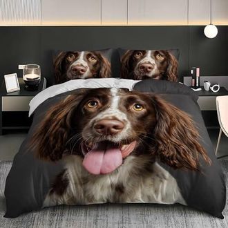 Generic Housse de Couette 280x260 &eacute;pagneuls Springer Parure de Lit 2 Personnes Animaux Mignons Imprim&eacute; 3D Microfibre Doux Housses Couettes avec Fermeture &Eacute;cla