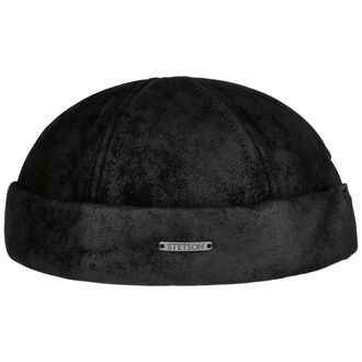 Stetson Pigskin Dockerm&uuml;tze Herren Made in EU Aus 100% Leder Baumwollfutter Gr&ouml;&szlig;enverstellbar Biker Herbst Winter schwarz XXL (62-63 cm)